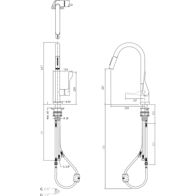 BIM objects - Free download! AXOR Citterio Single lever kitchen mixer 250 with pull-out spray ...