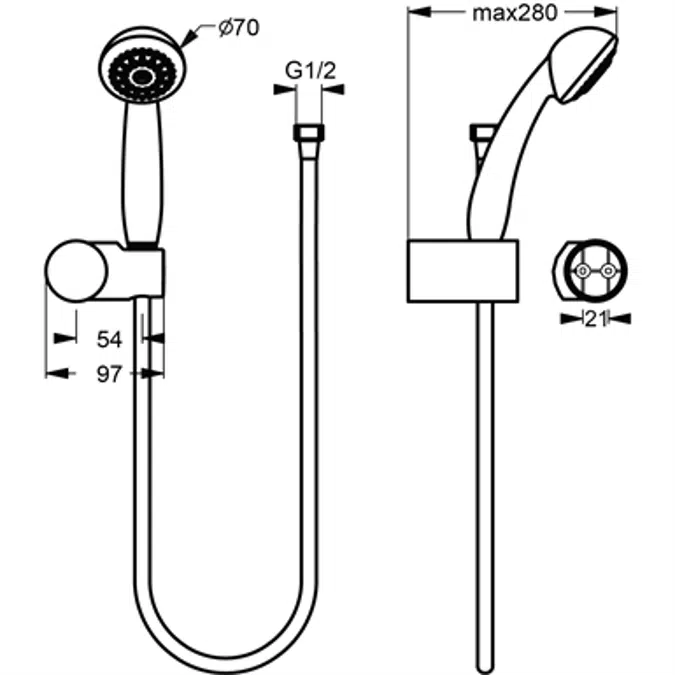 BIM objects - Free download! AQUA - Shower set Hand shower 1 jet - Ø 7 ...