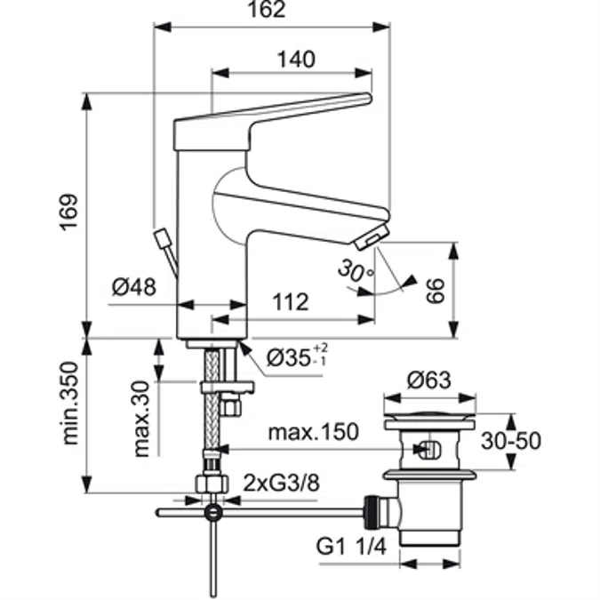BIM objects - Free download! CERAPLUS BASIN MIXER RIM-MOUNTED WITH POP ...