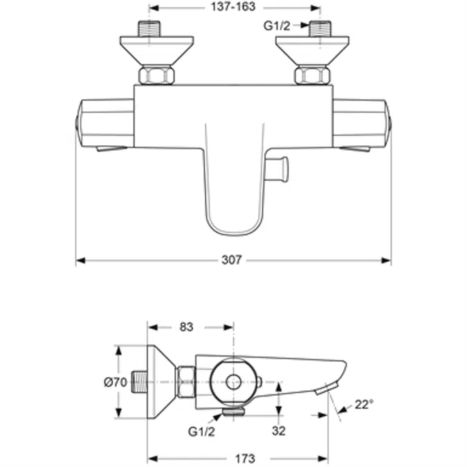 BIM objects - Free download! Mitigeur Thermostatique Bain-Douche Mural ...