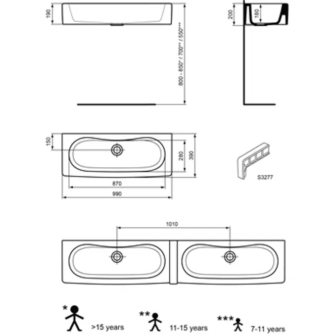 BIM objects - Free download! CONTOUR 21 - Collectif sink 100 x 40 cm ...