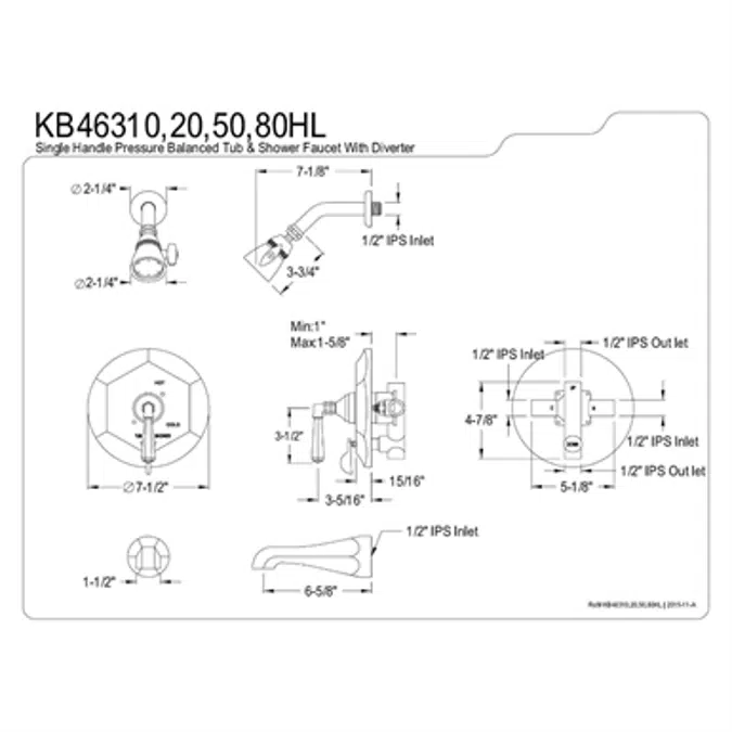 BIM objects - Free download! Kingston Brass KB463 Metropolitan Tub and Shower Faucet with ...