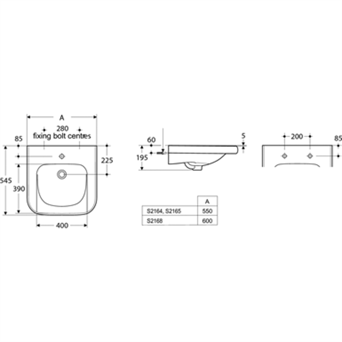 BIM objects - Free download! CONTOUR 21 BASIN 60 WHITE ACSBL 1CTH ...