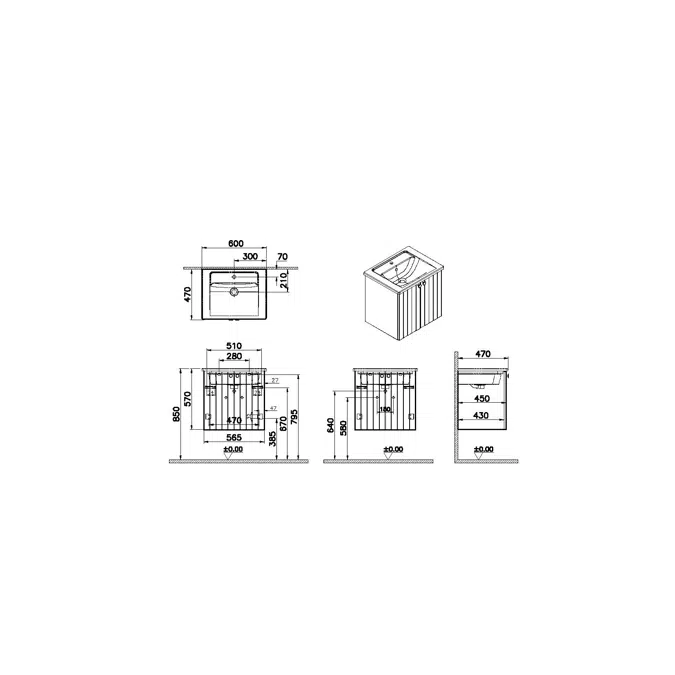 BIM objects - Free download! Washbasin Unit - 60cm - With 2 Doors ...