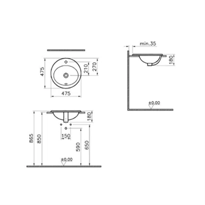 BIM objects - Free download! Wash Basin - Countertop - 48cm - S20 ...