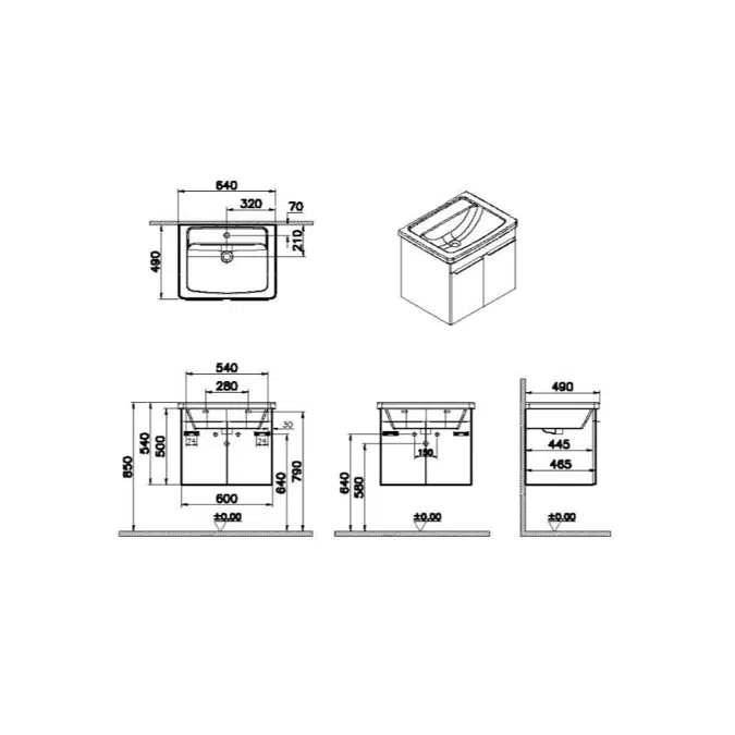 BIM objects - Free download! Washbasin Unit - 65cm - With 2 Doors ...