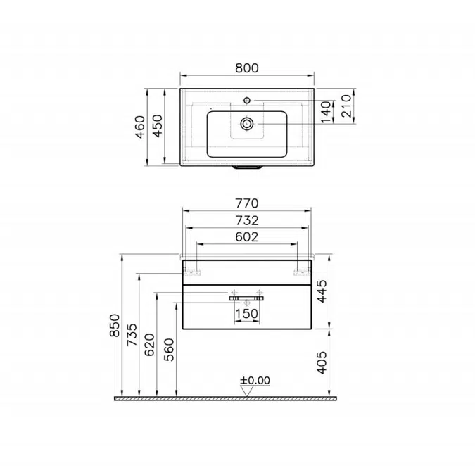 BIM objects - Free download! Washbasin Unit - 80cm - With Drawer ...