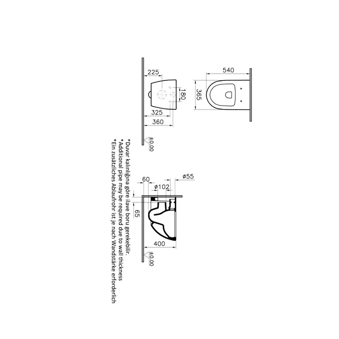 BIM objects - Free download! WC Pan - Rim Ex - Wall Hung - 54cm - Sento ...