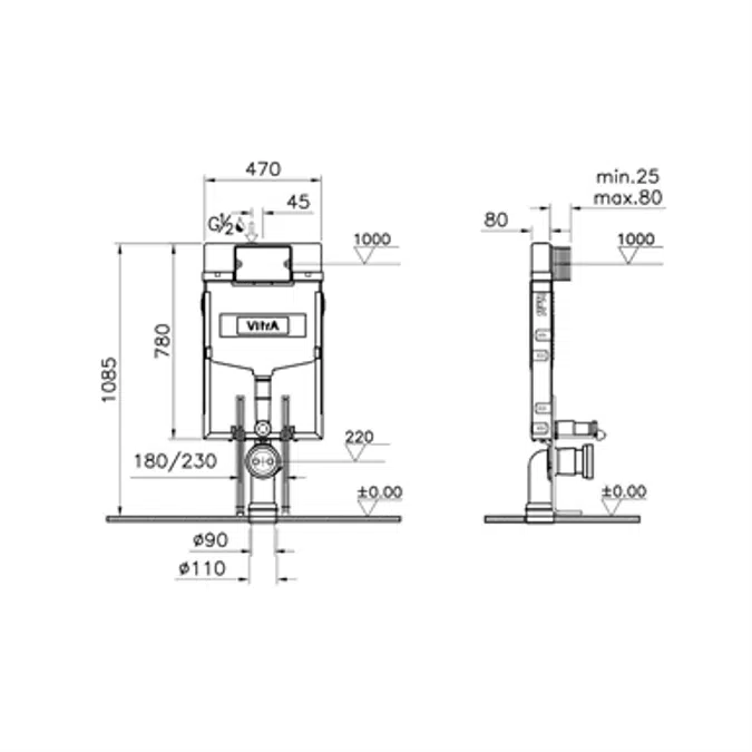 BIM objects - Free download! Concealed Cistern - For Brick Walls - 8cm ...