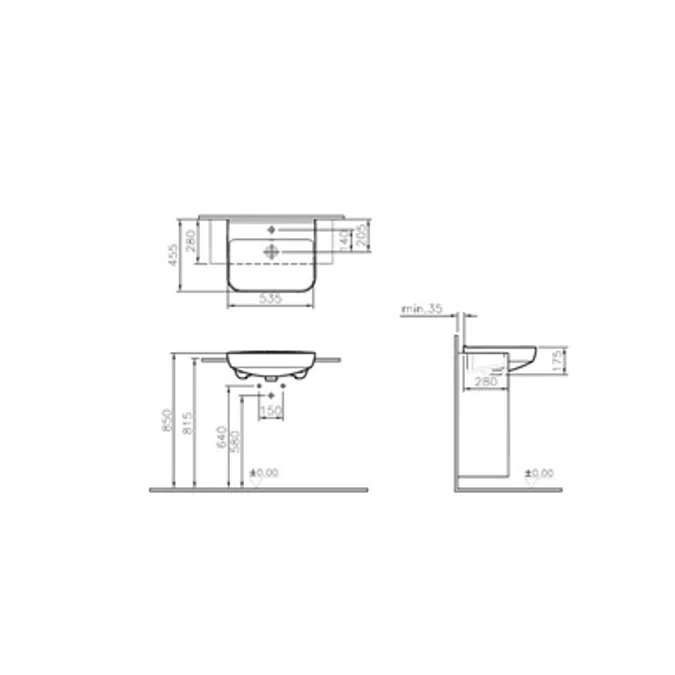 BIM objects - Free download! Basin - Semi-recessed basin - 55cm ...