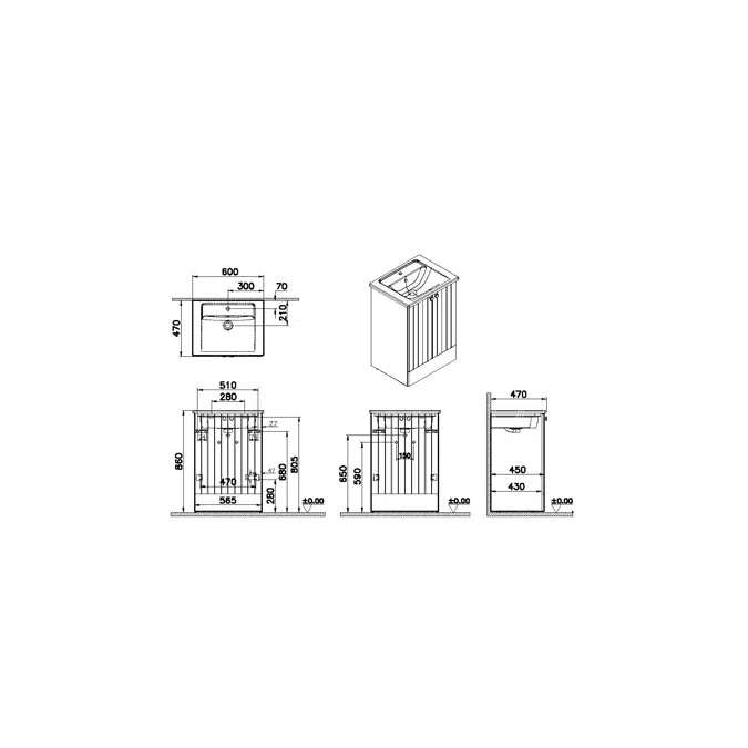 BIM objects - Free download! Washbasin Unit - 60cm - With 2 Doors ...