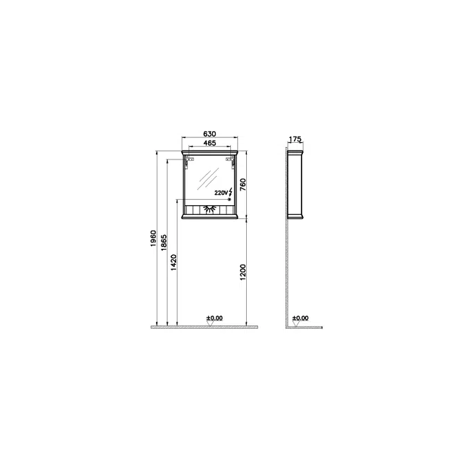 BIM objects - Free download! Illuminated Mirror Cabinet - 65cm - Right ...