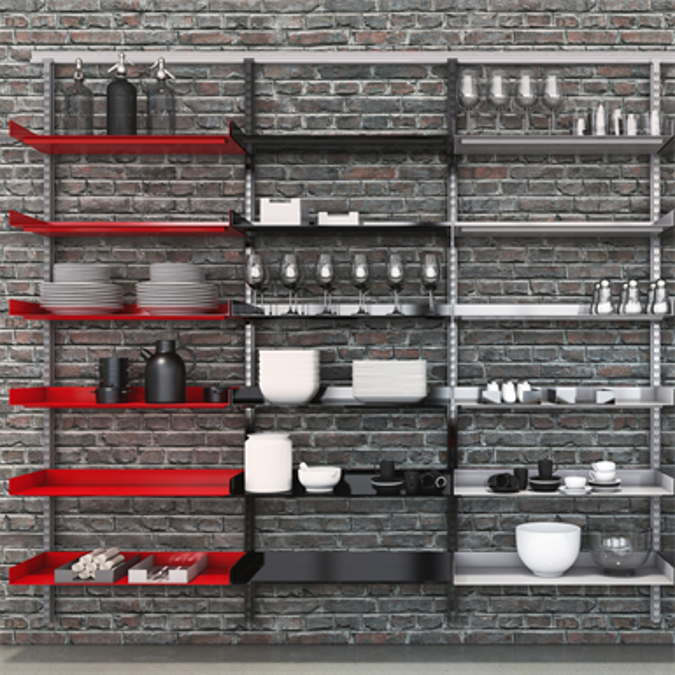 BIM objects - Free download! Flexible wall system with metal shelf ...