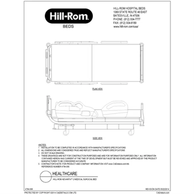 BIM objects - Free download! Advanta™ 2 Medical Surgical Hospital Bed ...