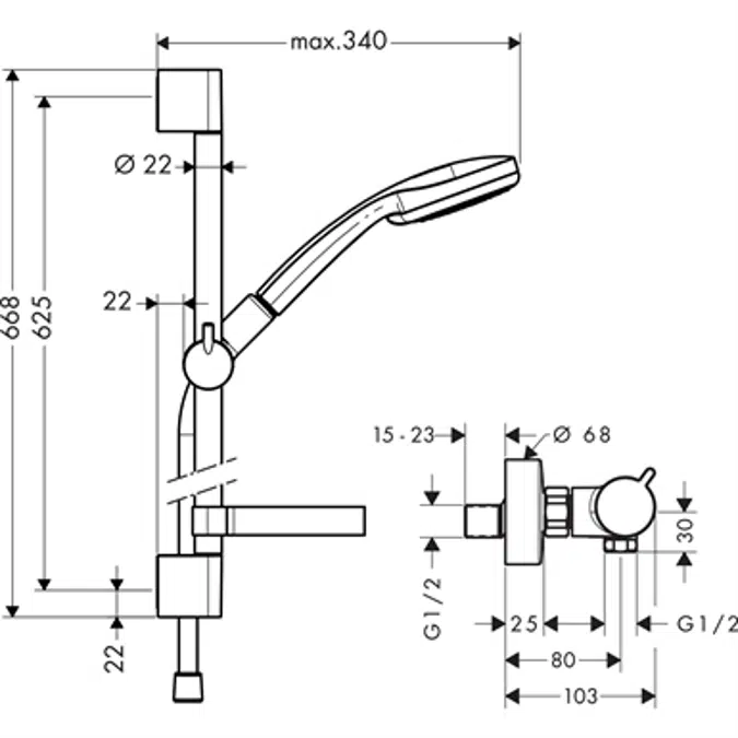 BIM objects - Free download! Croma 100 Shower system for exposed ...
