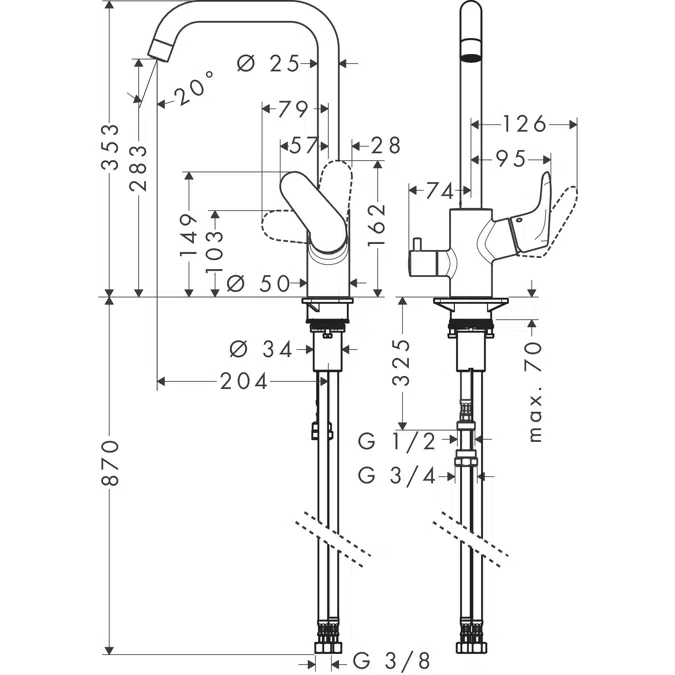 BIM objects - Free download! Focus M41 Single lever kitchen mixer 260 ...
