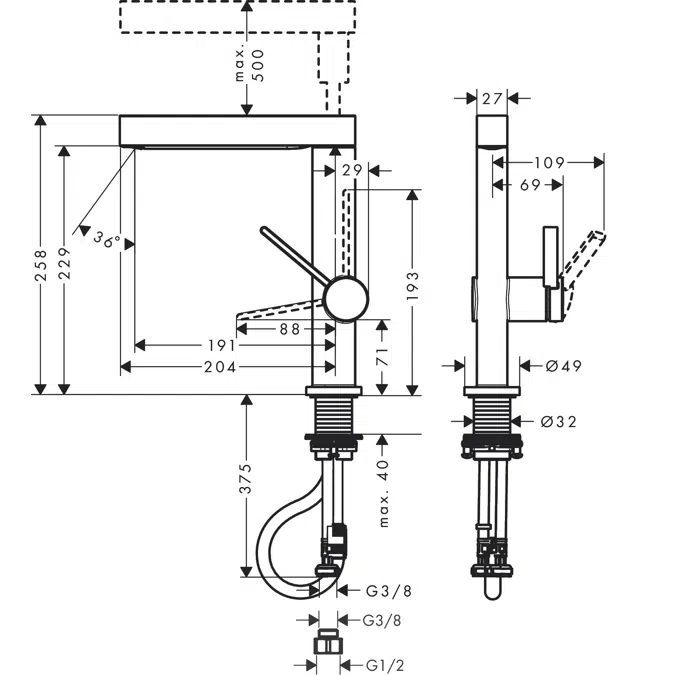 BIM objects - Free download! Finoris Single lever basin mixer 230 with ...