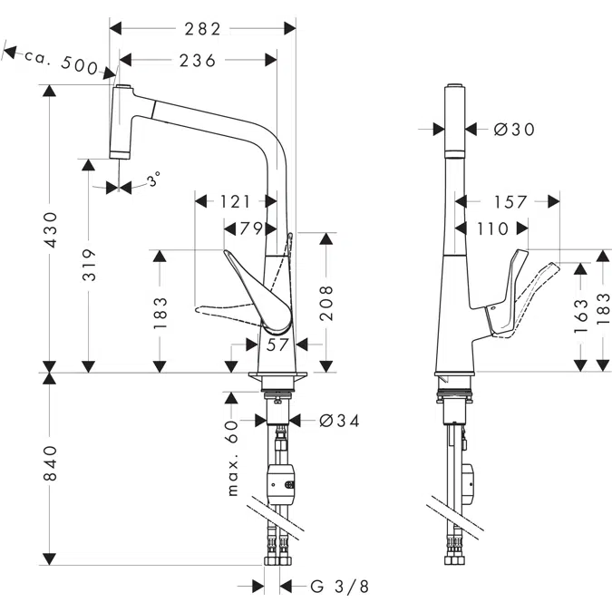 BIM objects - Free download! Metris M71 Single lever kitchen mixer 320 ...