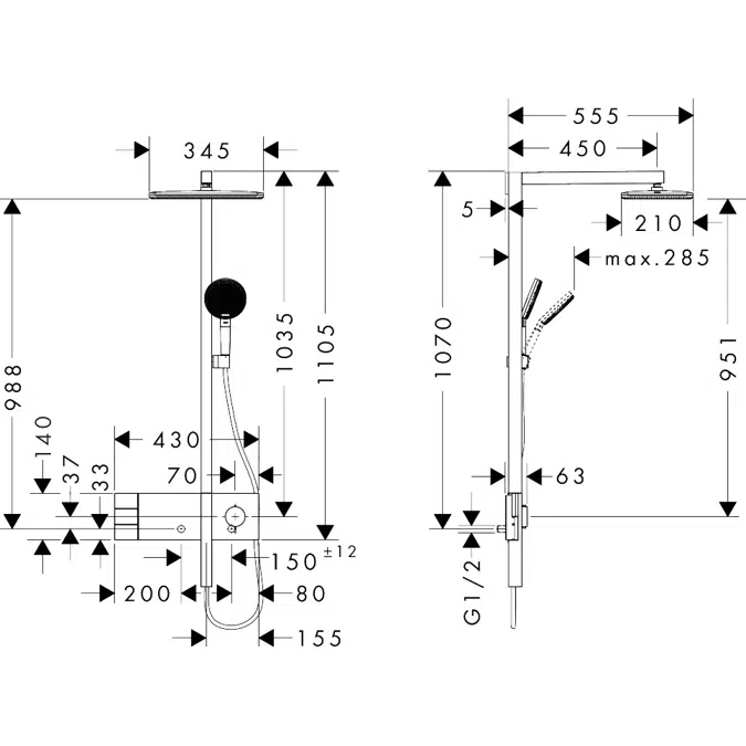 BIM objects - Free download! Raindance Alive Q Showerpipe 210/340 2jet ...
