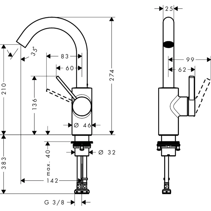 BIM object - 無料でダウンロードができます。 74741XXX Zesis S Single lever basin mixer ...