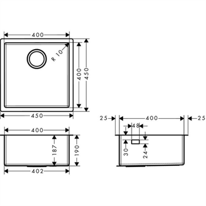 BIM objects - Free download! S719-U400 Under-mount sink 400 43425800 ...
