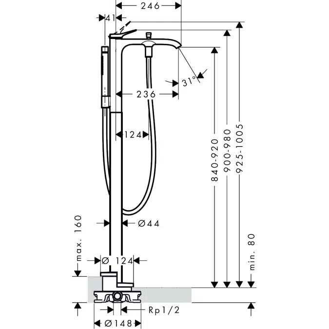 BIM objects - Free download! 75445CHN Vivenis Single lever bath mixer ...
