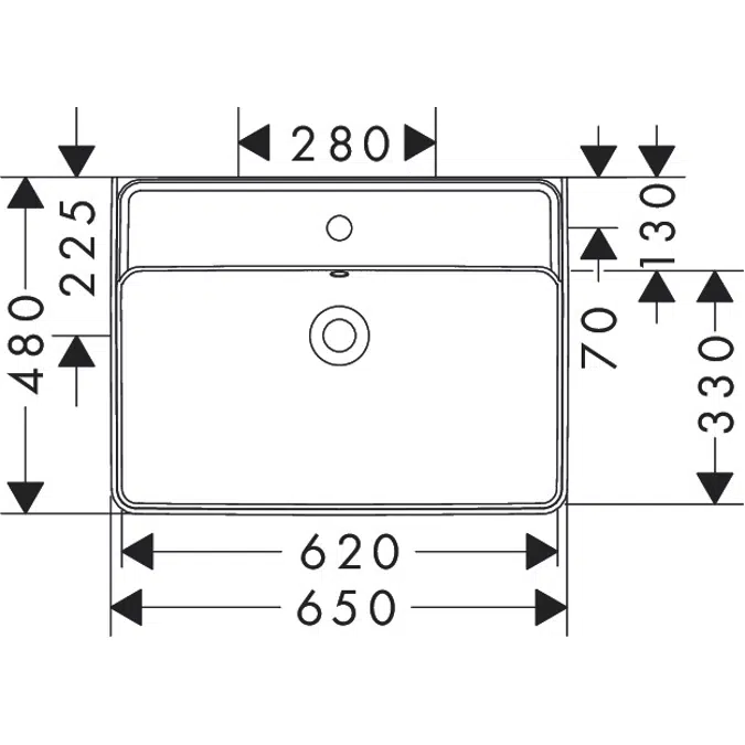 BIM objects - Free download! Xanuia Q Wash basin 650/480 with tap hole ...