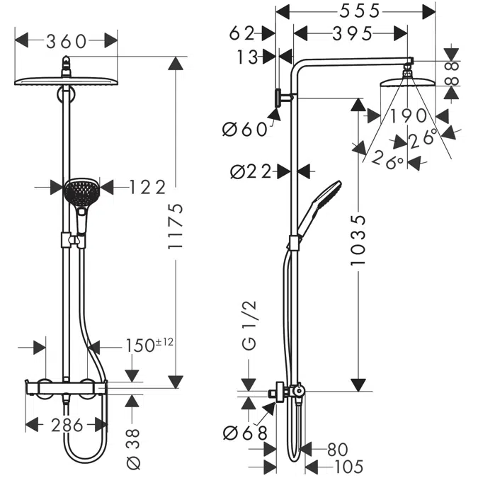 BIM objects - Free download! Raindance E Showerpipe 360 1jet EcoSmart 9 ...