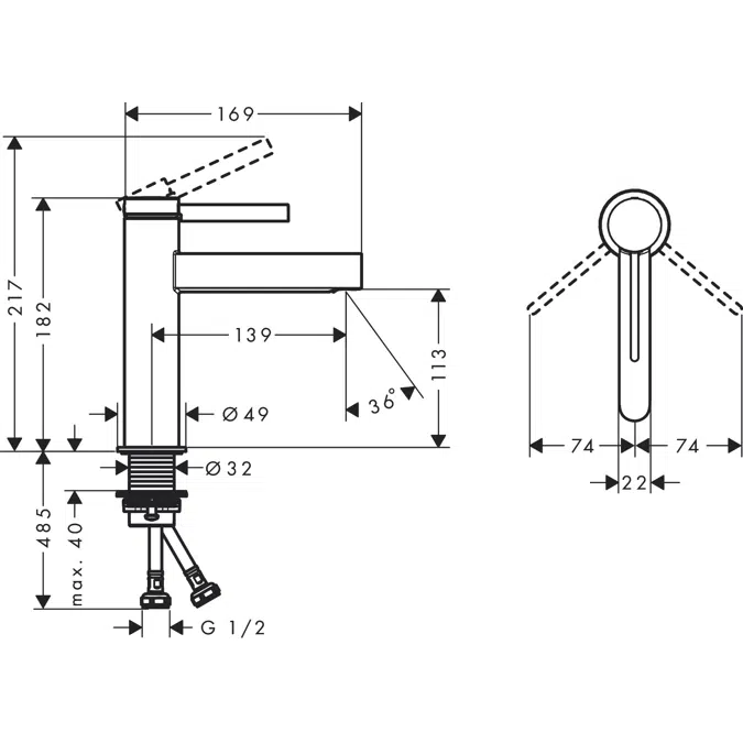 BIM objects - Free download! Finoris Single lever basin mixer 110 ...