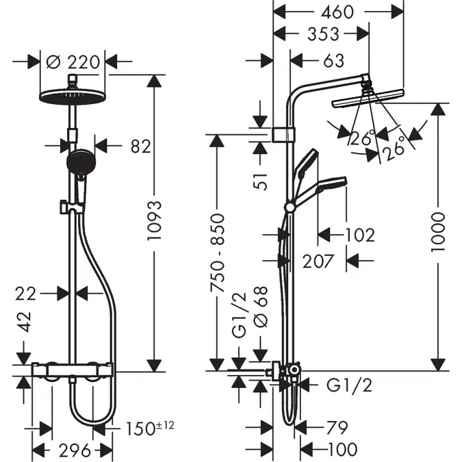 BIM objects - Free download! Croma Showerpipe Top 220 1jet with ...