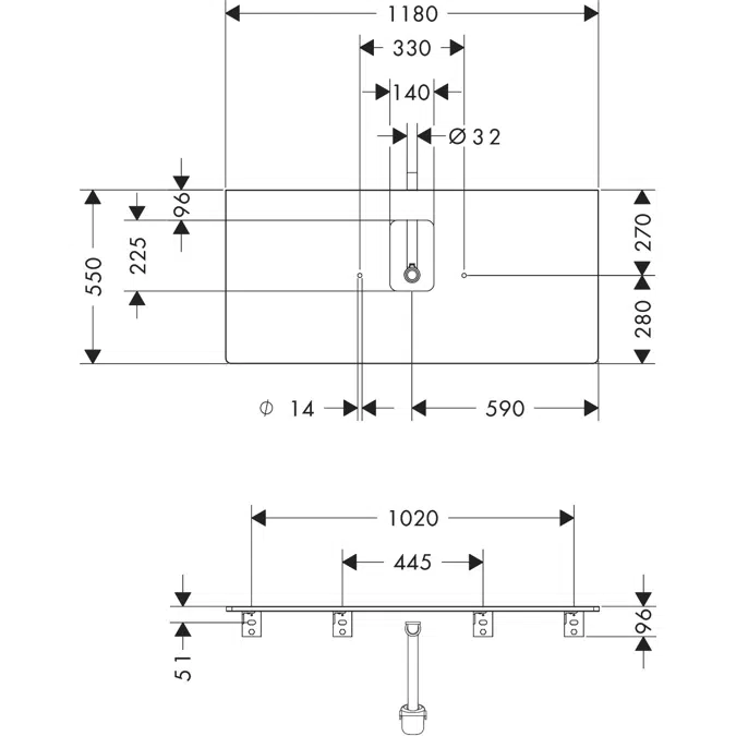 BIM objects - Free download! Xelu Q Console 1180/550 with cutout in the ...