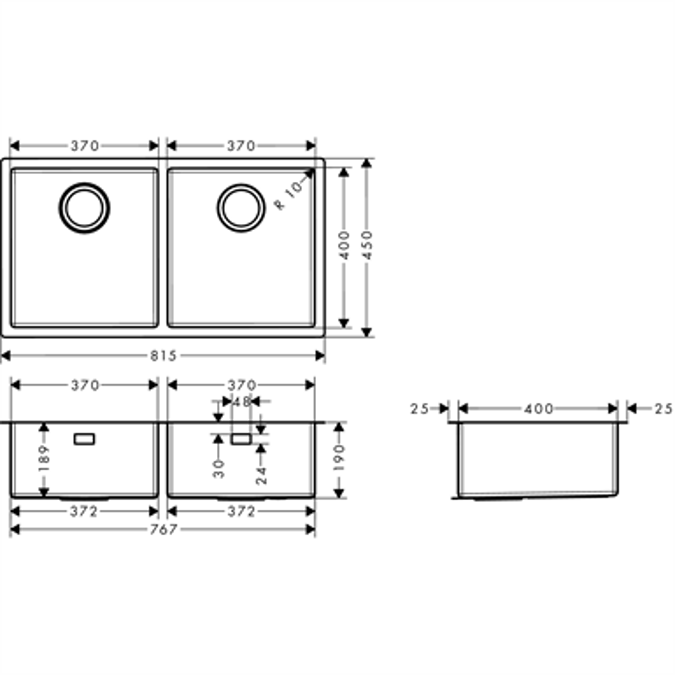 BIM objects - Free download! S719-U765 Under-mount sink 370/370 ...