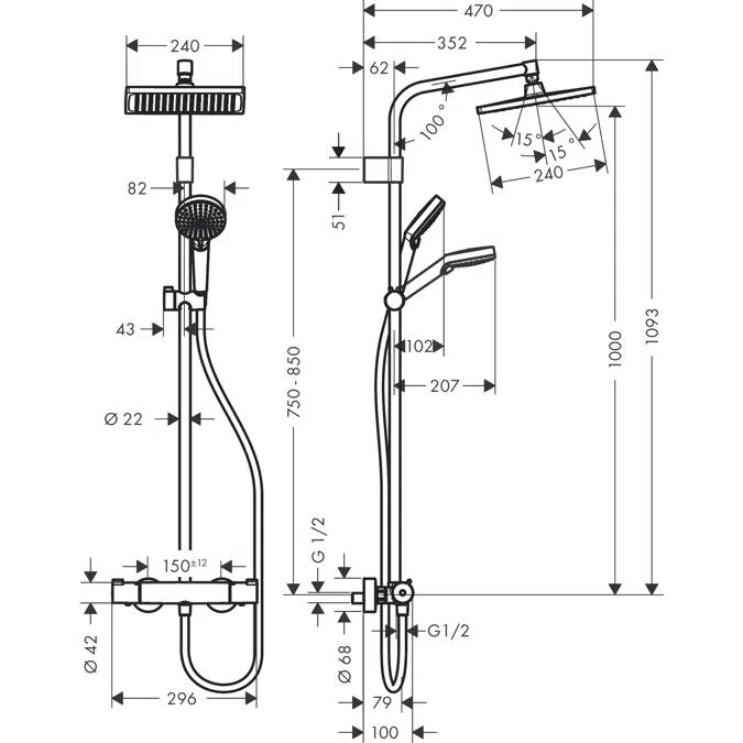 BIM objects - Free download! Crometta E Showerpipe 240 with thermostat ...