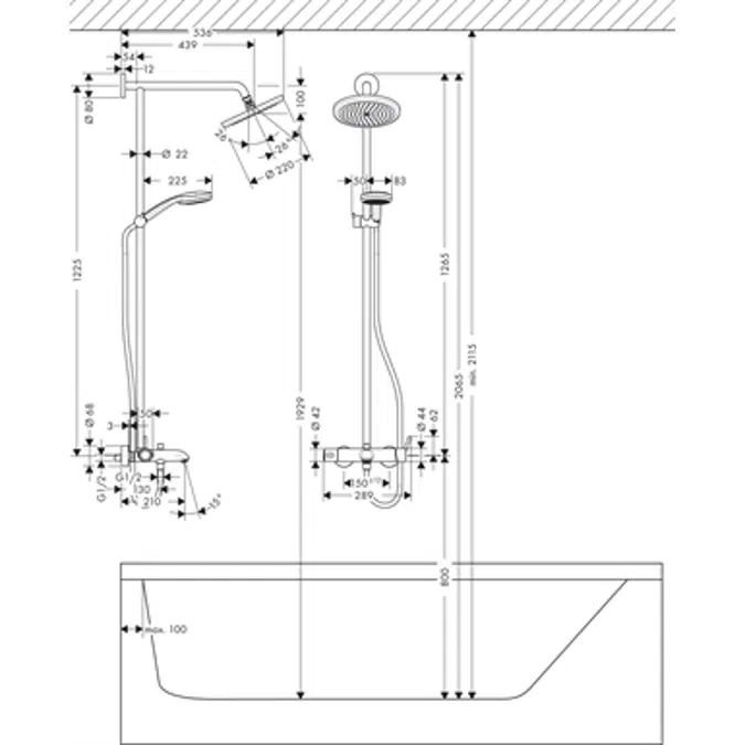 Objetos BIM - ¡Descarga gratis! Croma Showerpipe 220 1jet EcoSmart 9 l ...