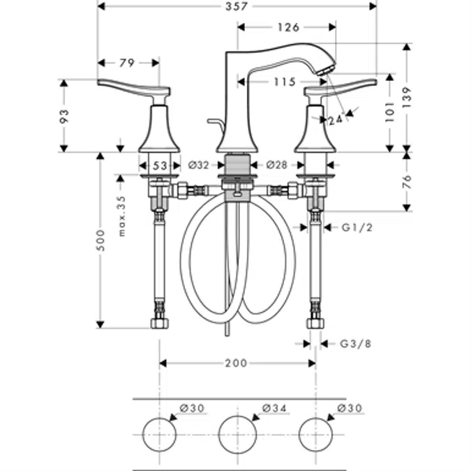 BIM objects - Free download! Metris Classic 3-hole basin mixer 100 with ...