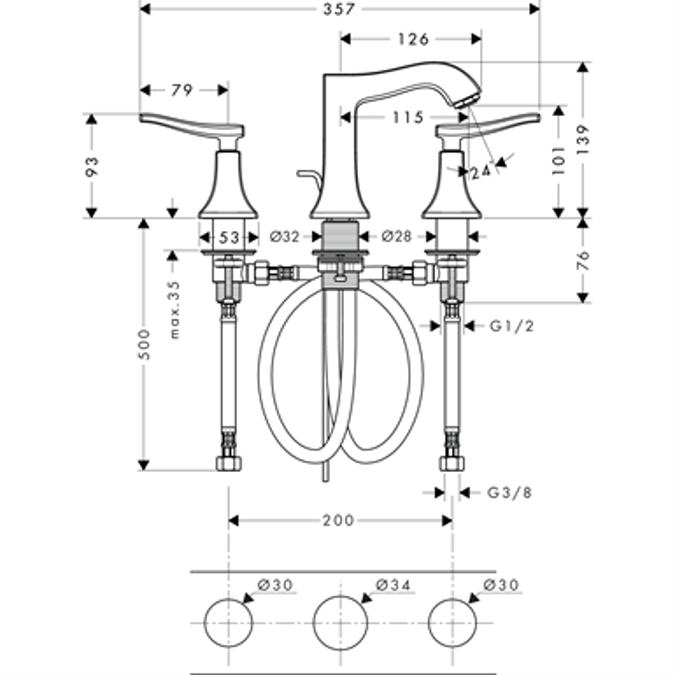 BIM objects - Free download! Metris Classic 3-hole basin mixer 100 with ...