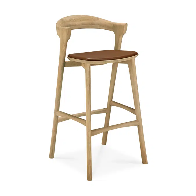 BIM objects - Free download! Bok bar stool - varnished oak - Cognac leather - 50x53x103 cm ...