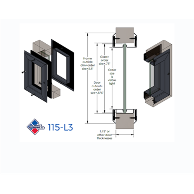 BIM objects - Free download! 115-L3 Fire Rated Leaded Door Lite w/Glass ...