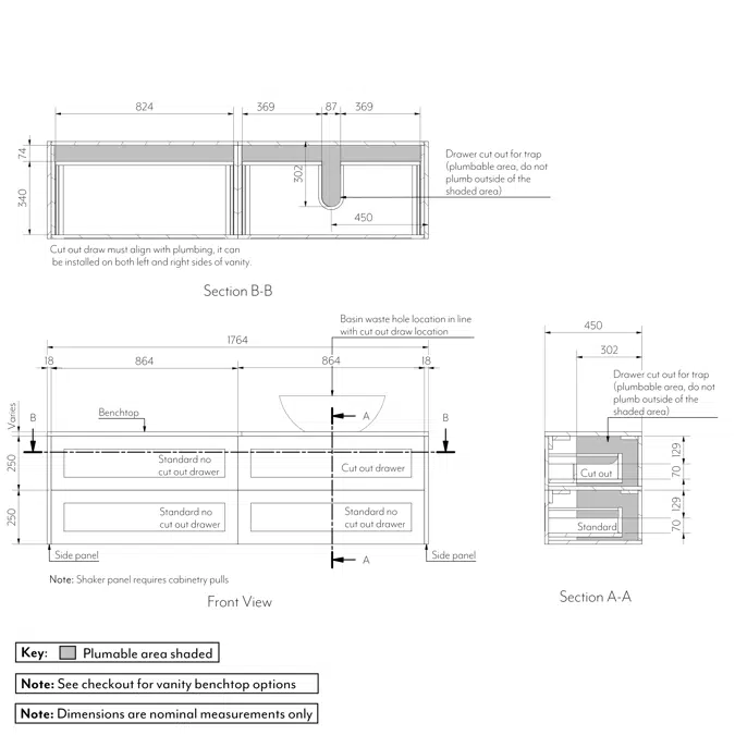 BIM objects - Free download! Addison 4-Drawer Vanity 1764mm - Shaker ...