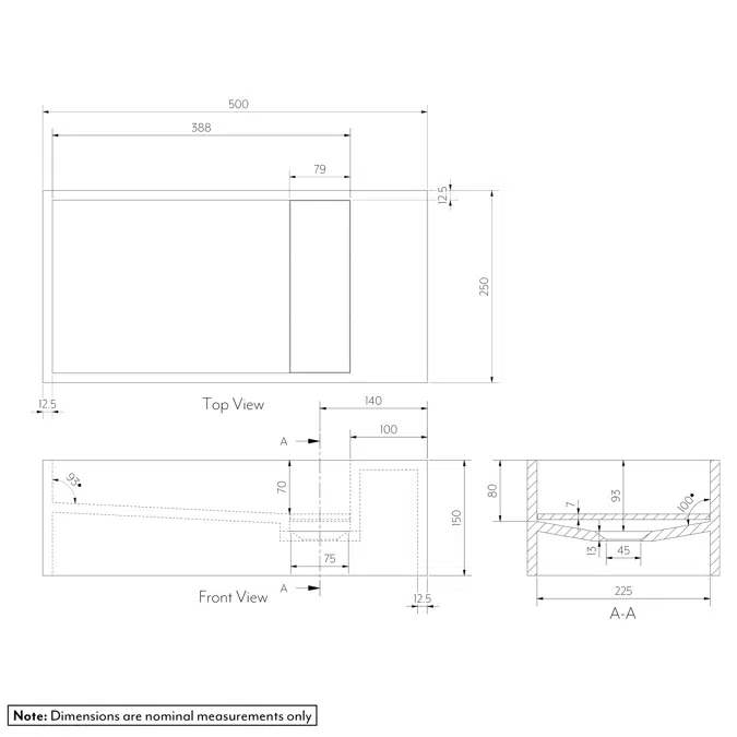 BIM objects - Free download! Cyrus Wall-Mounted Basin 500mm x 250mm ...