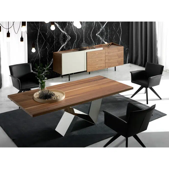 BIM objects - Free download! Walnut wood and chrome steel dining table ...