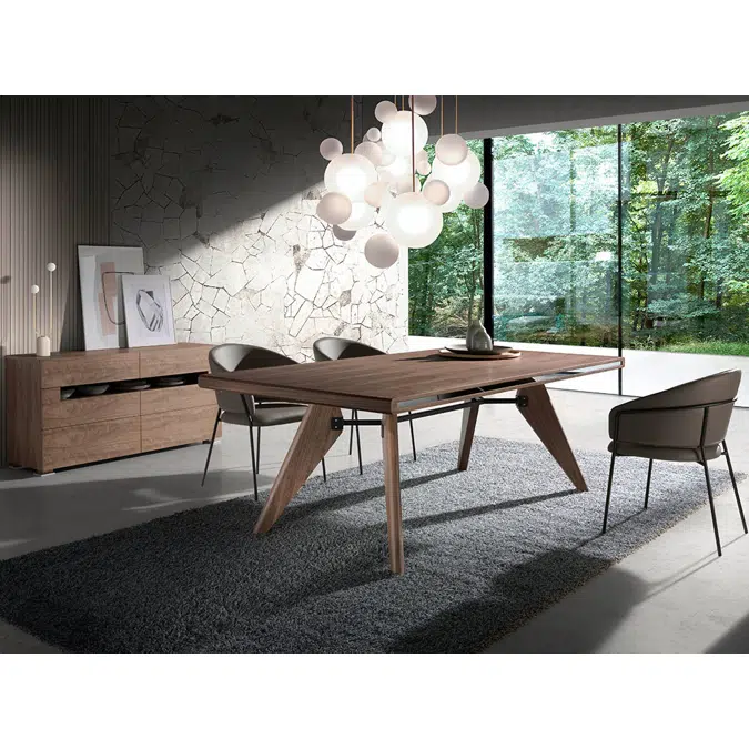BIM objects - Free download! Walnut wood dining table with mirrored ...