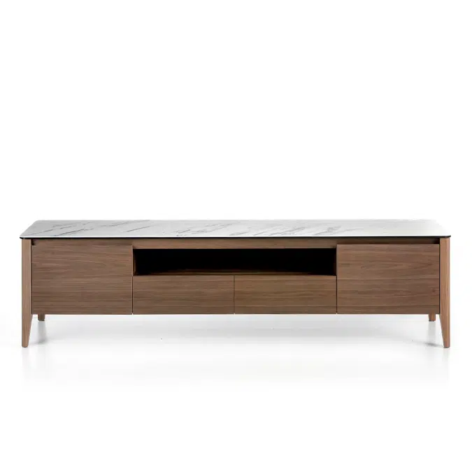 BIM objects - Free download! Walnut wood TV cabinet and porcelain top ...