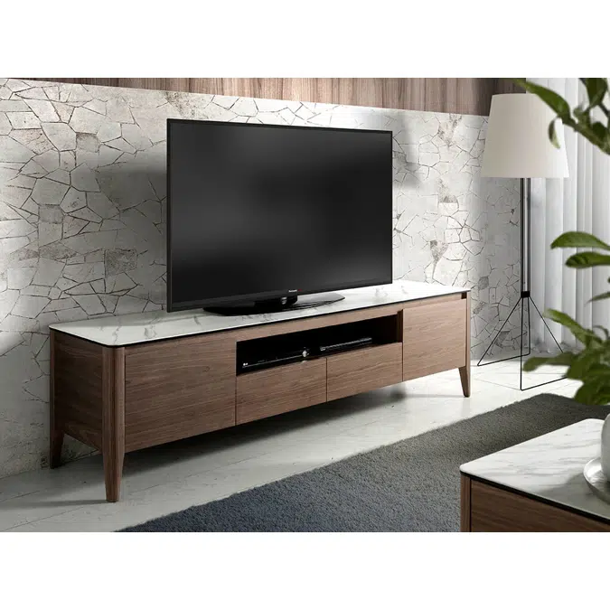 BIM objects - Free download! Walnut wood TV cabinet and porcelain top ...
