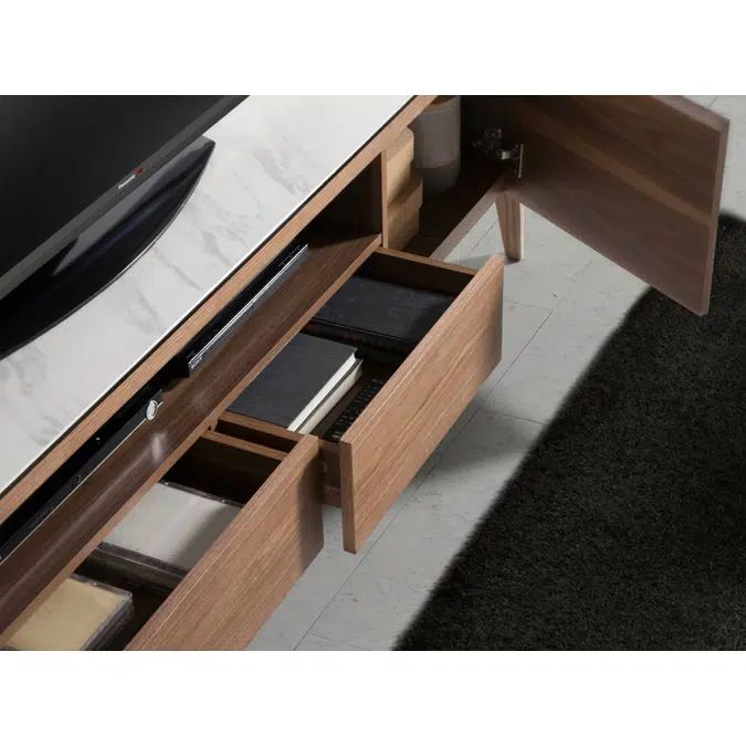 BIM objects - Free download! Walnut wood TV cabinet and porcelain top ...
