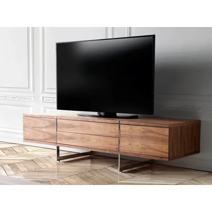 BIM objects - Free download! Walnut wood and chromed steel TV cabinet ...