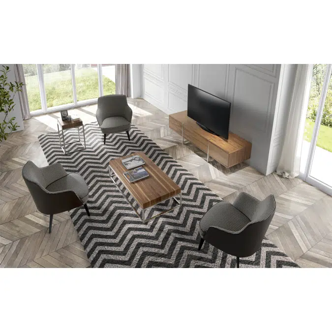 BIM objects - Free download! Walnut wood and chromed steel TV cabinet ...