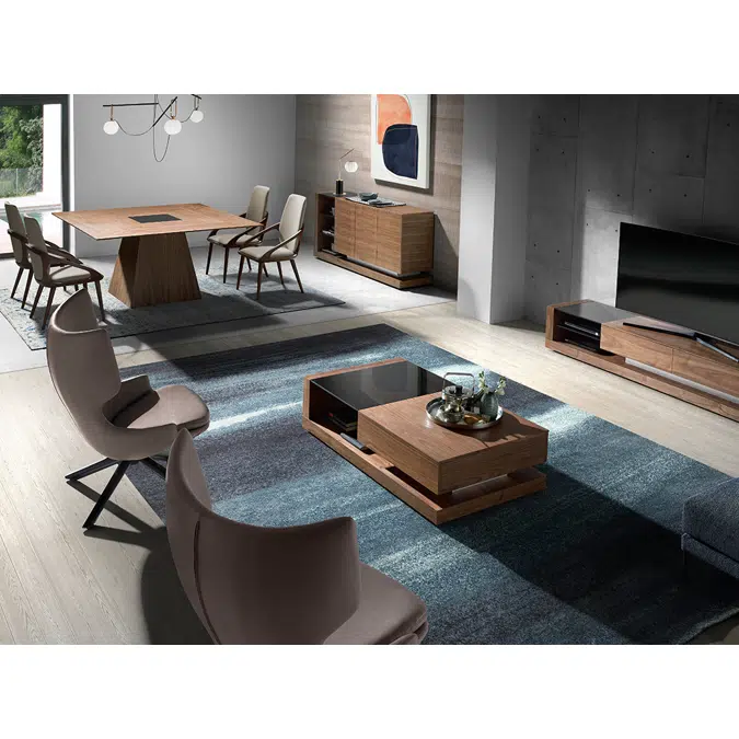 BIM objects - Free download! Walnut wood dining table with black tinted ...