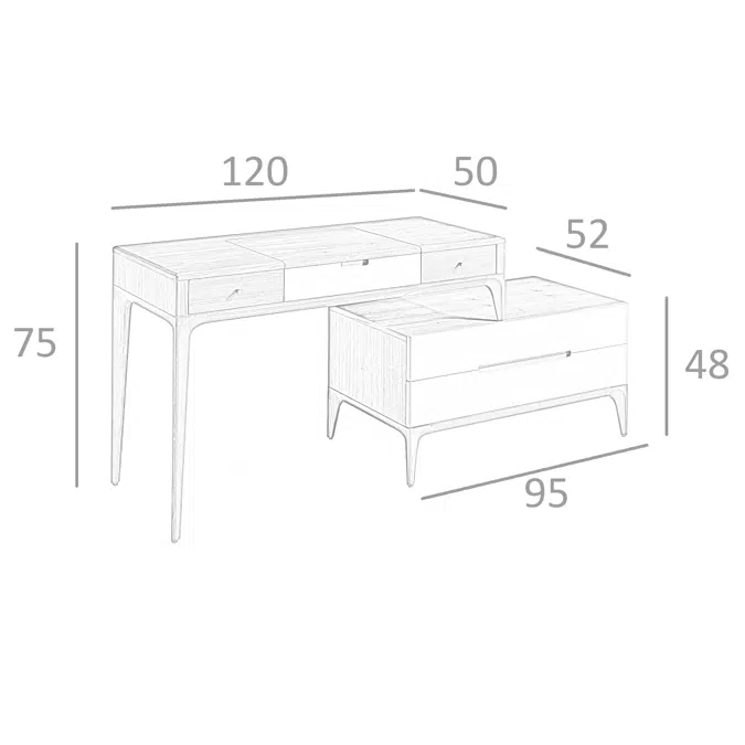 BIM objects - Free download! Dressing table in Walnut wood with drawers ...