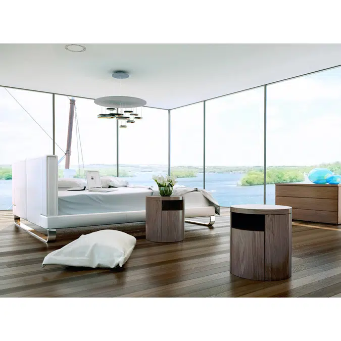 BIM objects - Free download! Round Walnut wood nightstand | BIMobject